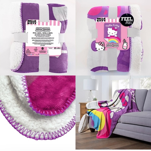 Sanrio | Bedding | Hello Kitty Peekaboo Rainbow Cloud Sherpa Throw ...